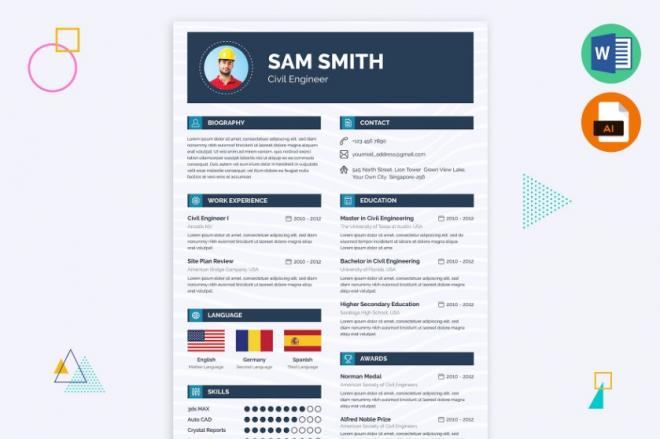 Civil Engineer Resume Template Word, PSD and inDesign Format - Graphic ...