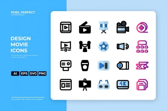15+ FREE Movie Icons Vector Download SVG - Graphic Cloud