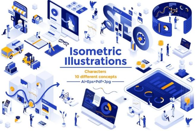 15+ Isometric Website Illustration Vectors Download - Graphic Cloud